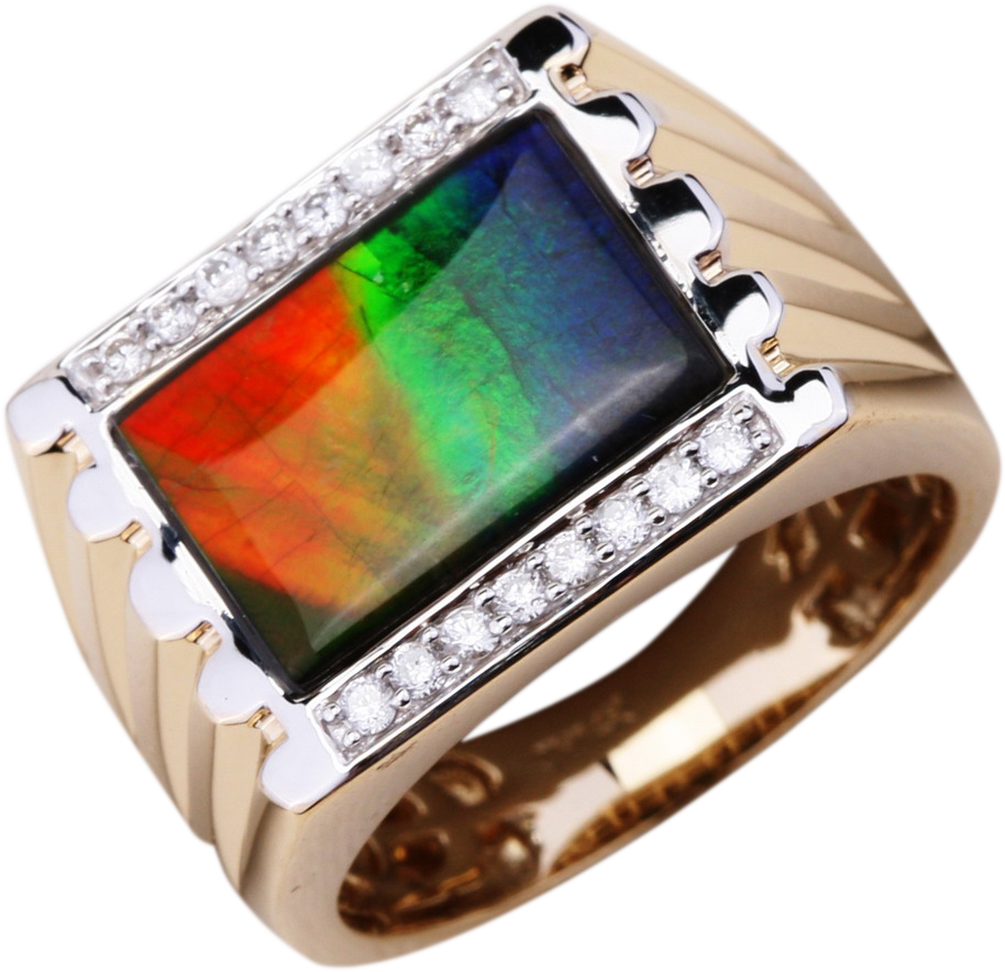 MENS AMMOLITE RING WITH DIAMONDS – Exotic Gems